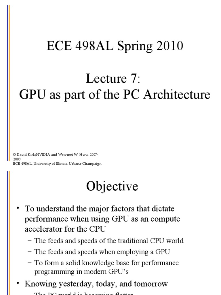 ECE 498AL Spring 2010 GPU As Part of The PC Architecture | PDF | Information Age | Graphics ...