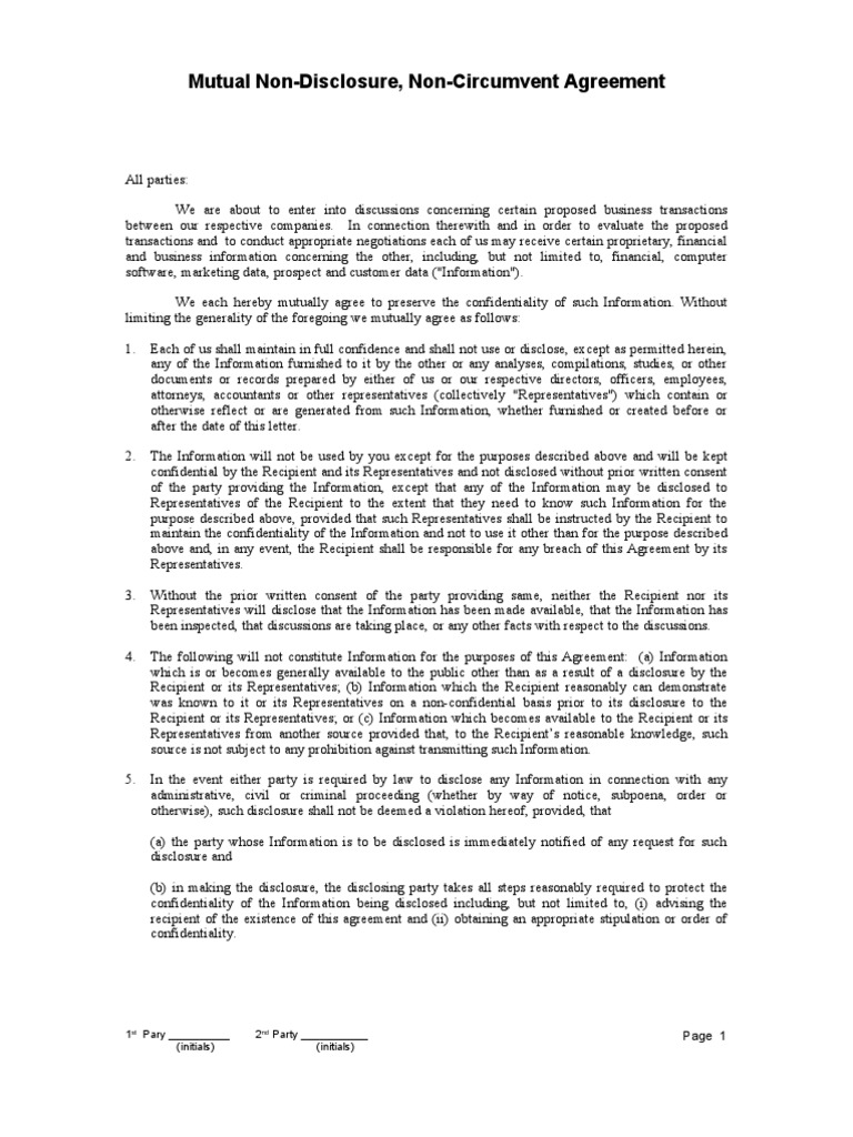 NDA-NCA Mutual-Generic | Non Disclosure Agreement | Discovery (Law)