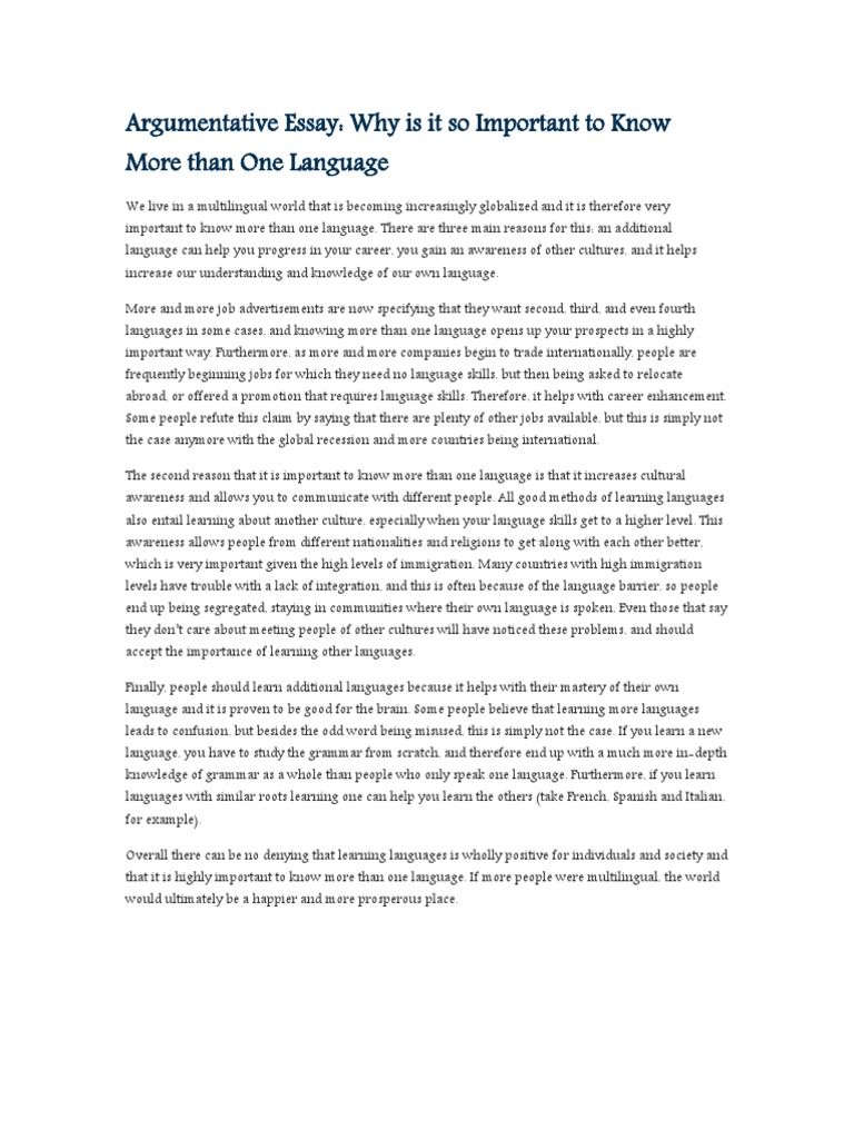 Argumentative Essay: Why Is It So Important To Know More Than One Language | PDF | Foreign ...