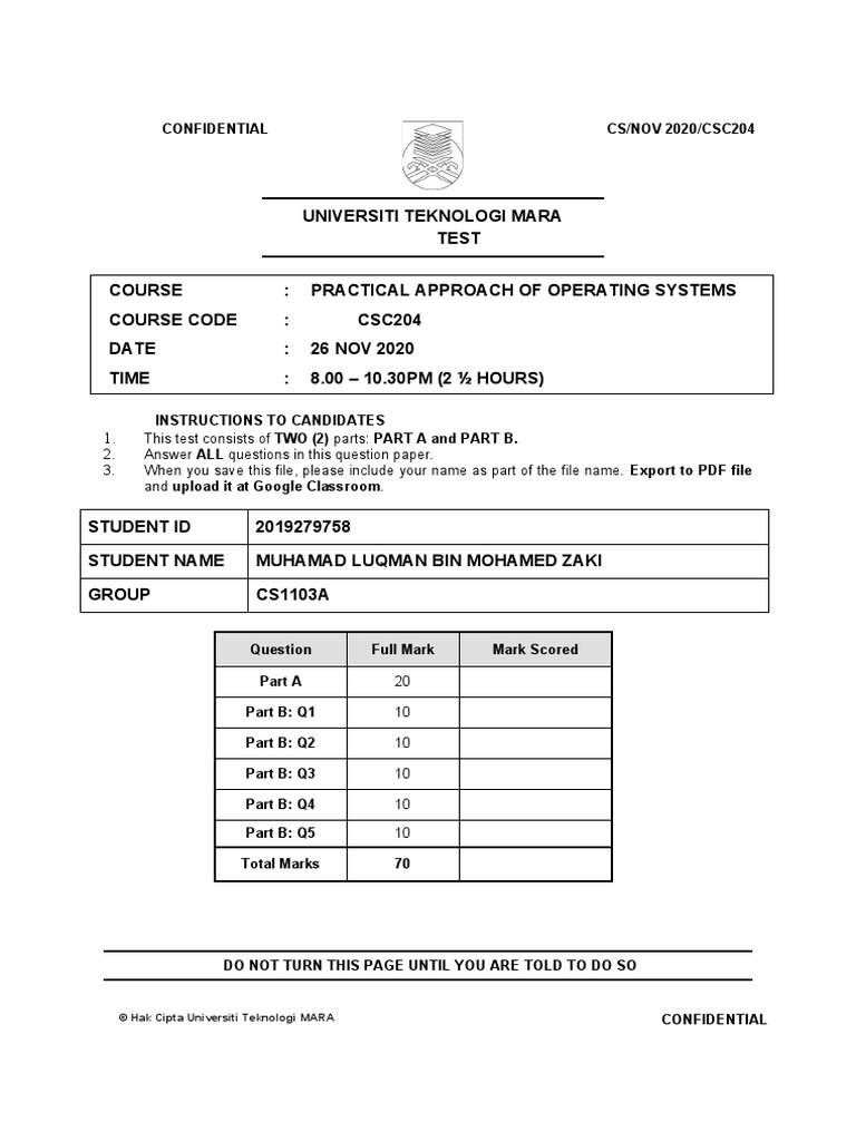 CSC204 Test Oct20-Feb21 | PDF