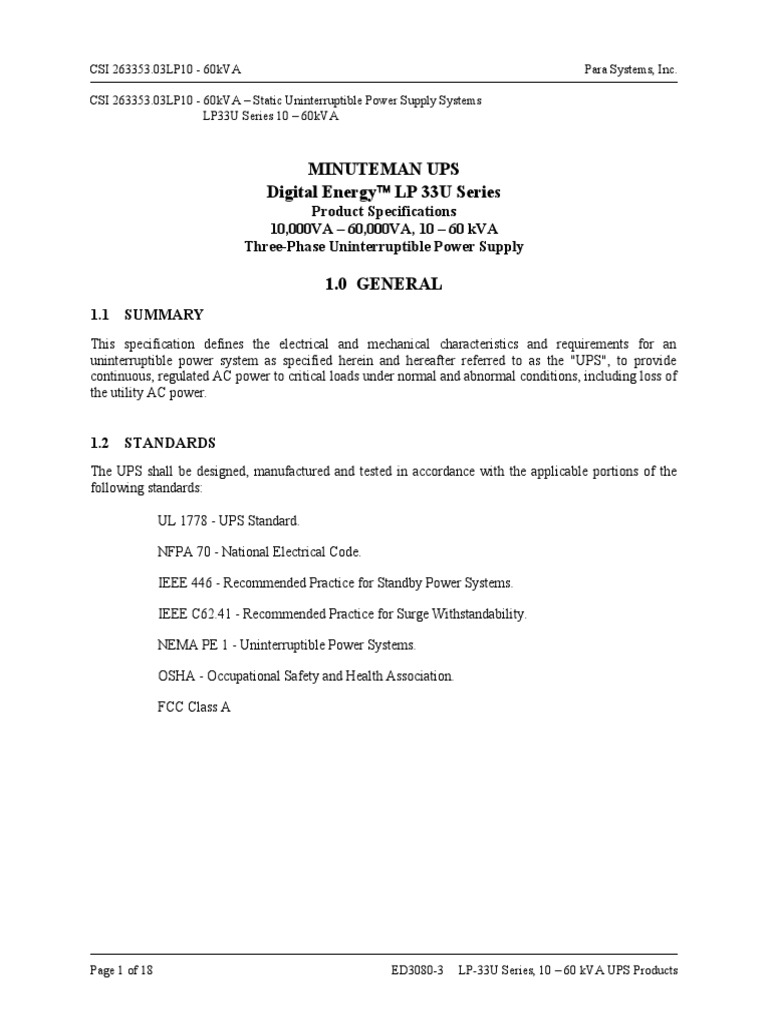 UPS Specification CSI 263353 03LP | PDF