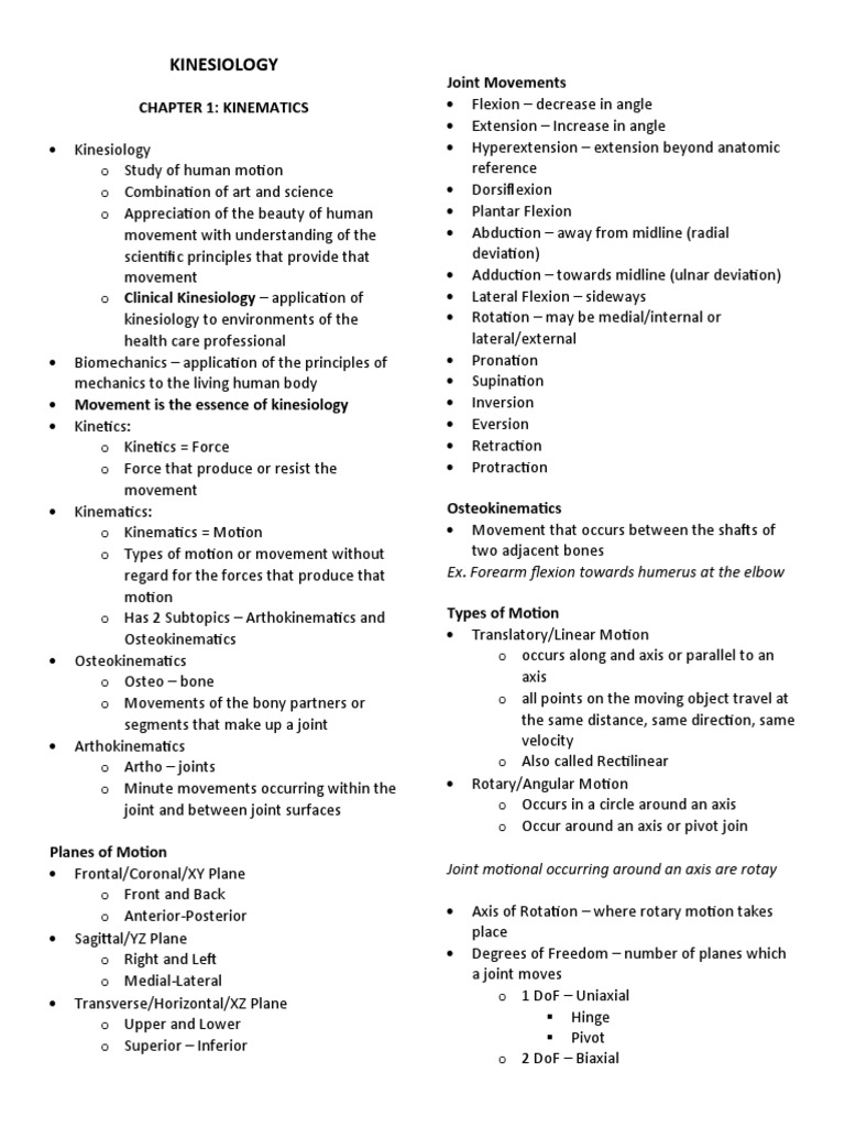 Kinesiology Joint Movements | PDF