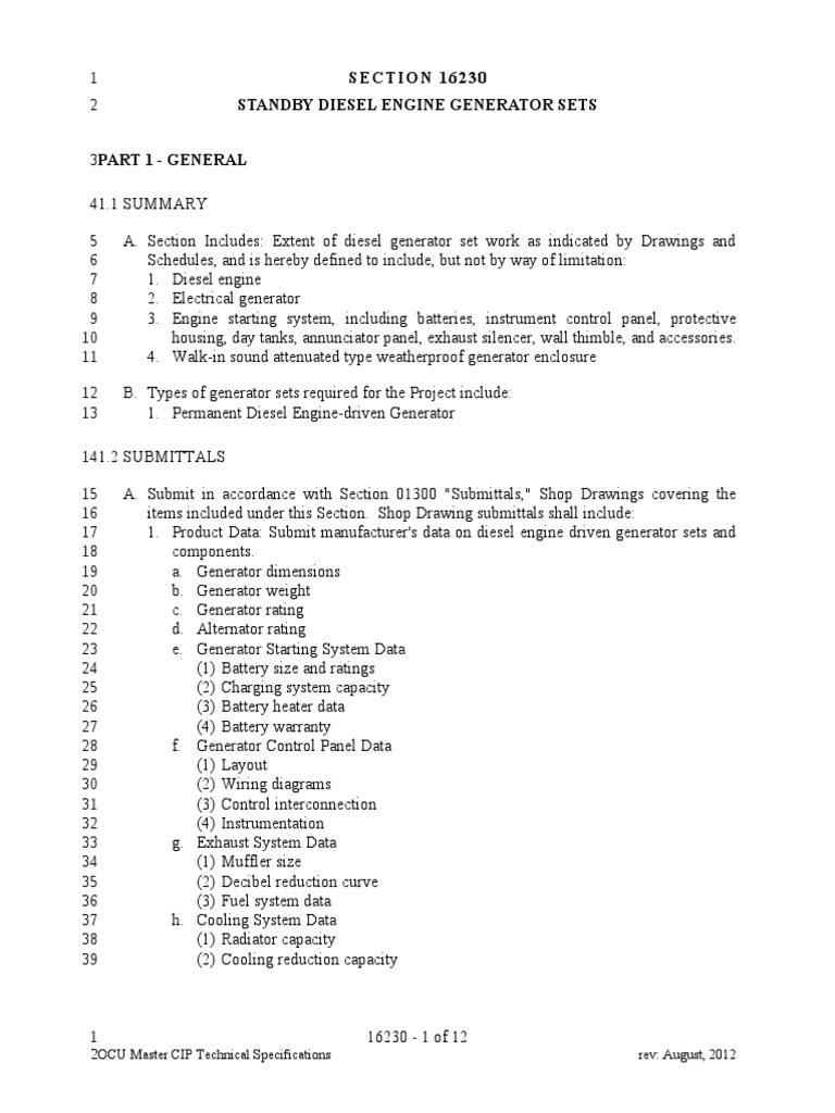 Standby Diesel Engine Generator Sets | PDF