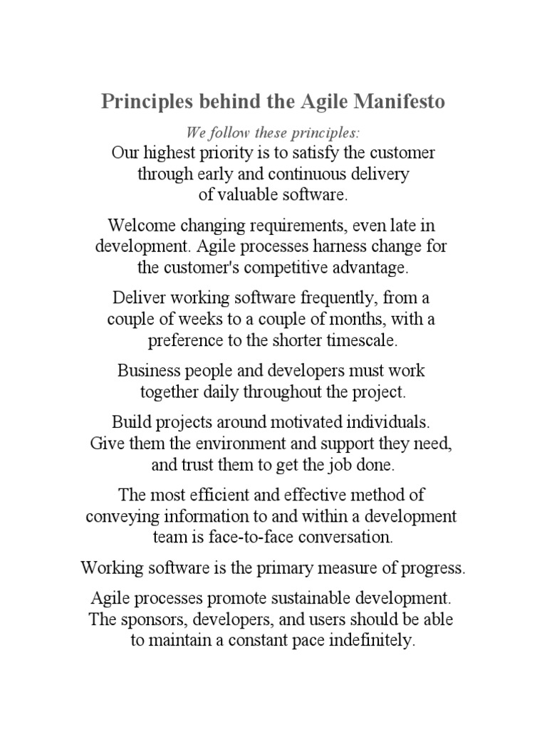 Principles Behind The Agile Manifesto | PDF | Business | Scrum ...