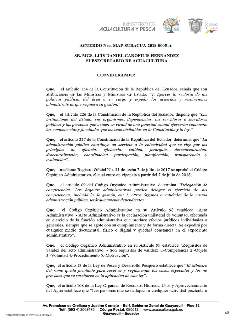 ACUERDO Nro. MAP-SUBACUA-2018-0005-A | PDF