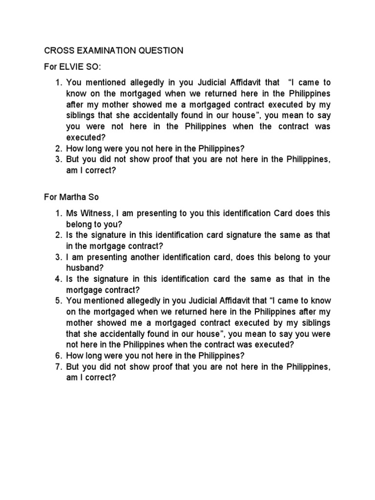 Cross Examination Question | PDF