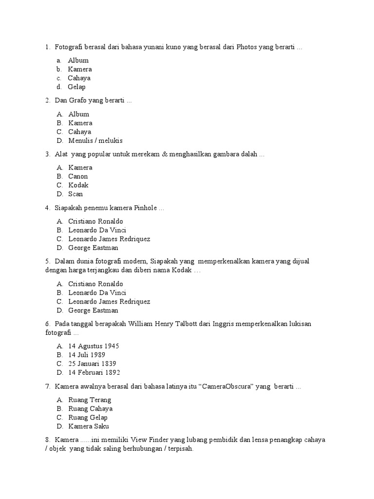 Soal PG Jenis2 Kamera | PDF
