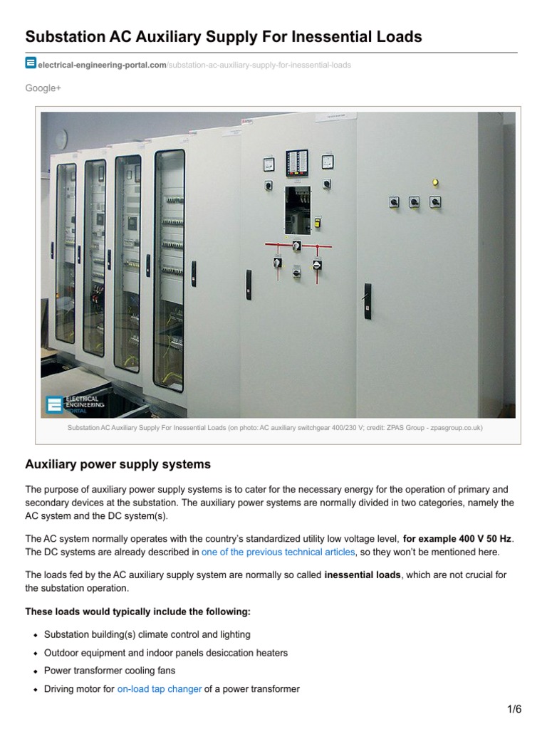 AC Auxiliary Supply for Substation Loads | PDF | Electrical Engineering ...