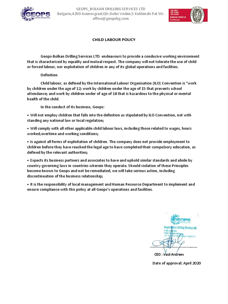 Child Labor Policy | PDF