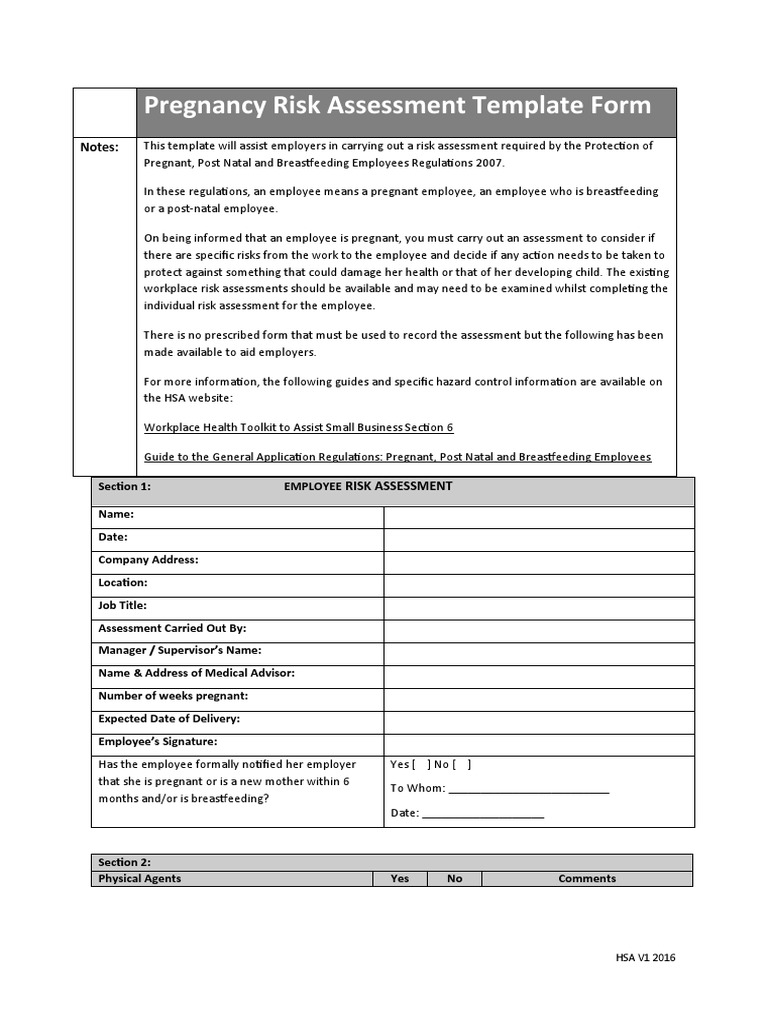 Pregnancy Risk Assessment Template | PDF