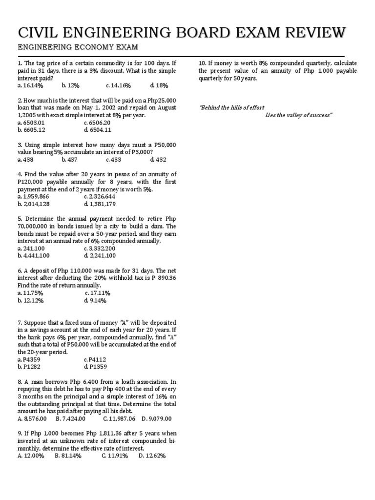 Civil Engineering Board Exam Review | PDF | Interest | Present Value