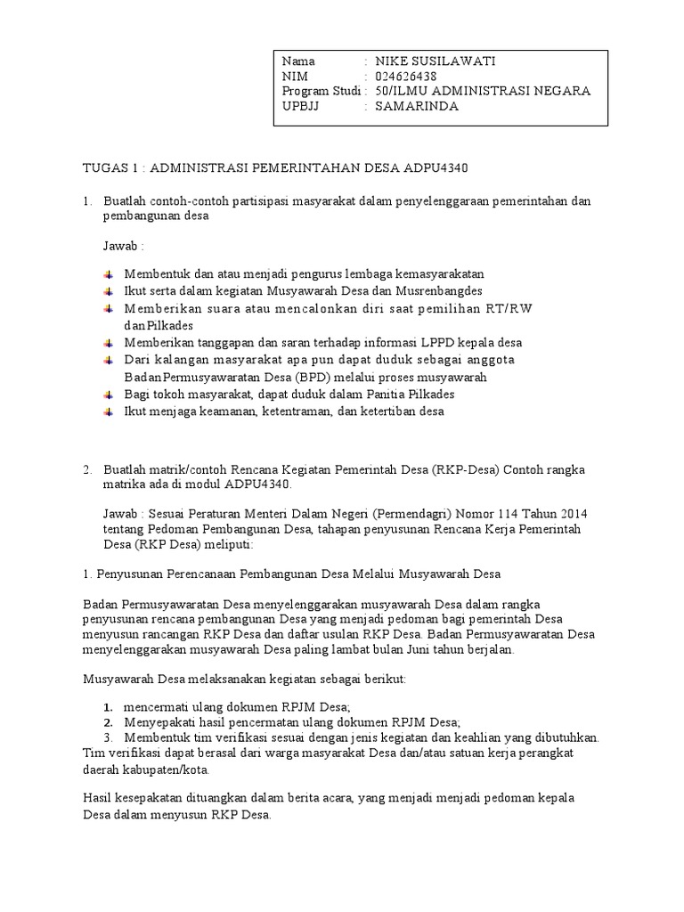 Tugas 1 Administrasi Pemerintahan Desa | PDF