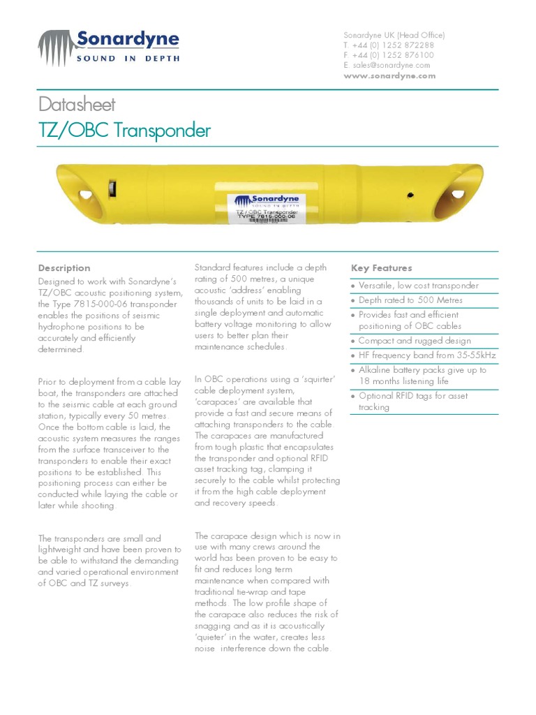 Sonardyne 7815 TZ&OBC Transponder | PDF | Computers