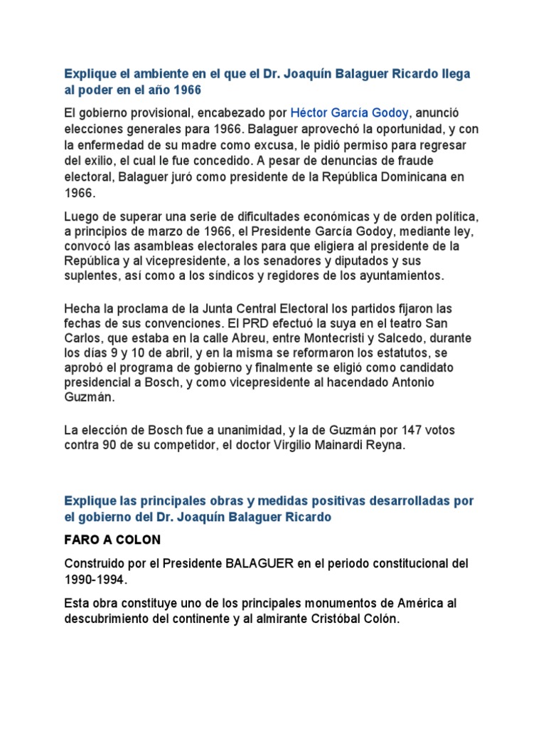 Contexto y legado de Balaguer en 1966 | PDF