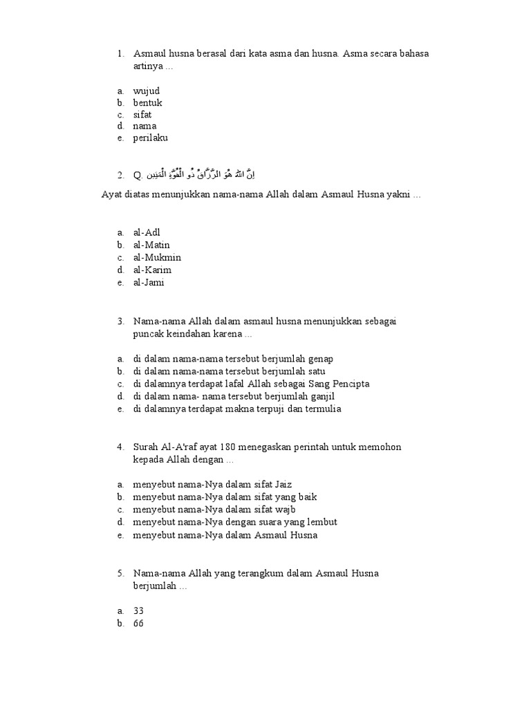 Soal Asmaul Husna | PDF