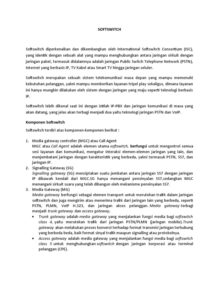 Pengertian dan Fungsi Softswitch | PDF