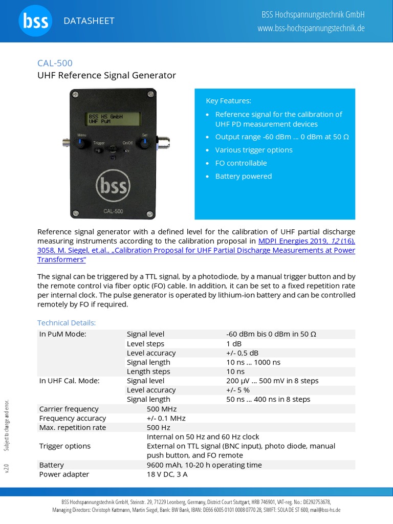 Datasheet CAL 500 | PDF | Frequency | Telecommunications