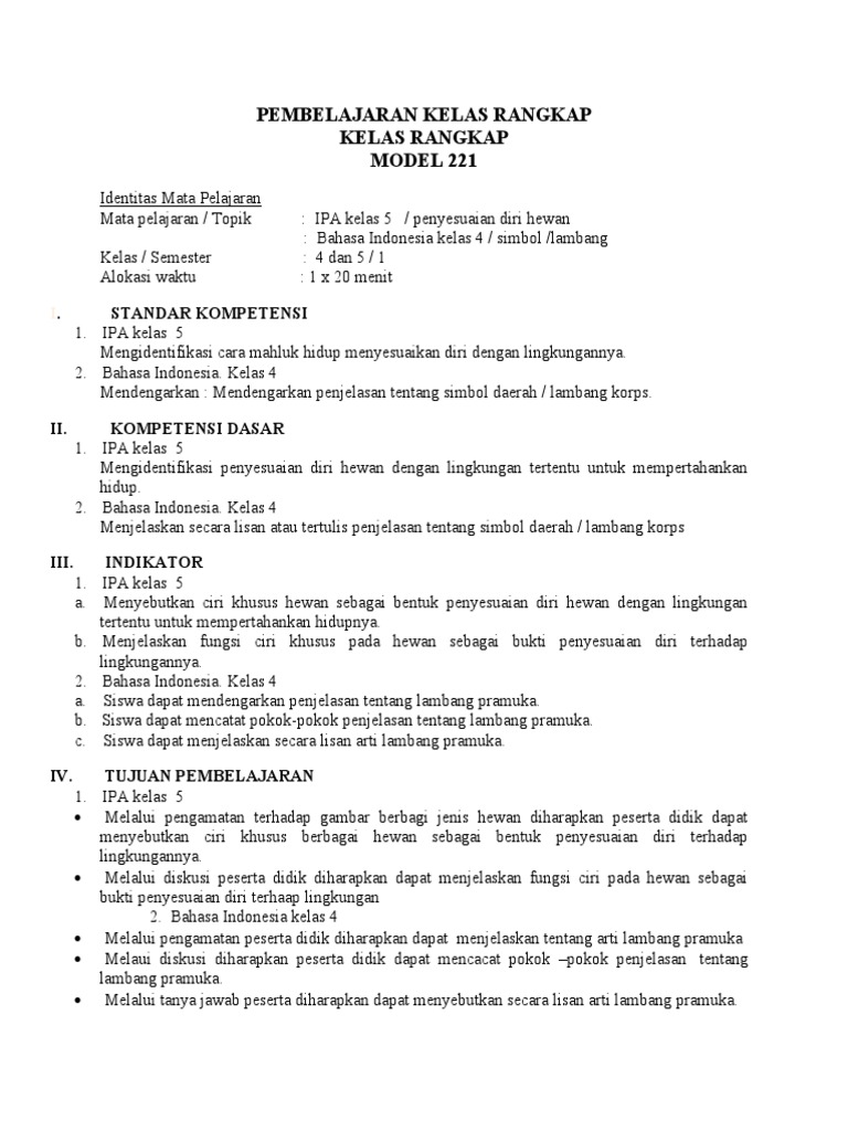 RPP Kelas Rangkap | PDF | Karier & Perkembangan | Seni & Disiplin Bahasa