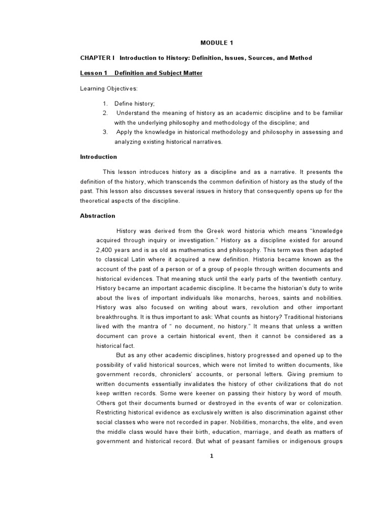 CHAPTER I Introduction To History: Definition, Issues, Sources, and ...