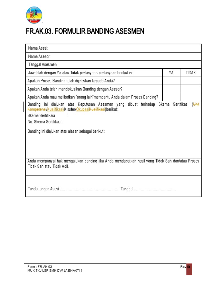 FR - Ak.04. Formulir Banding Asesmen | PDF