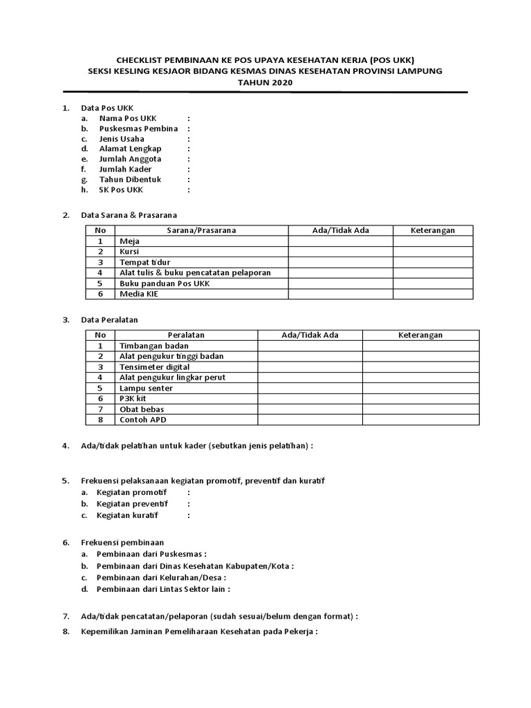 Checklist Pos Ukk 2020 | PDF