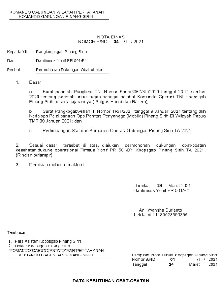 Nota Dinas Obat | PDF