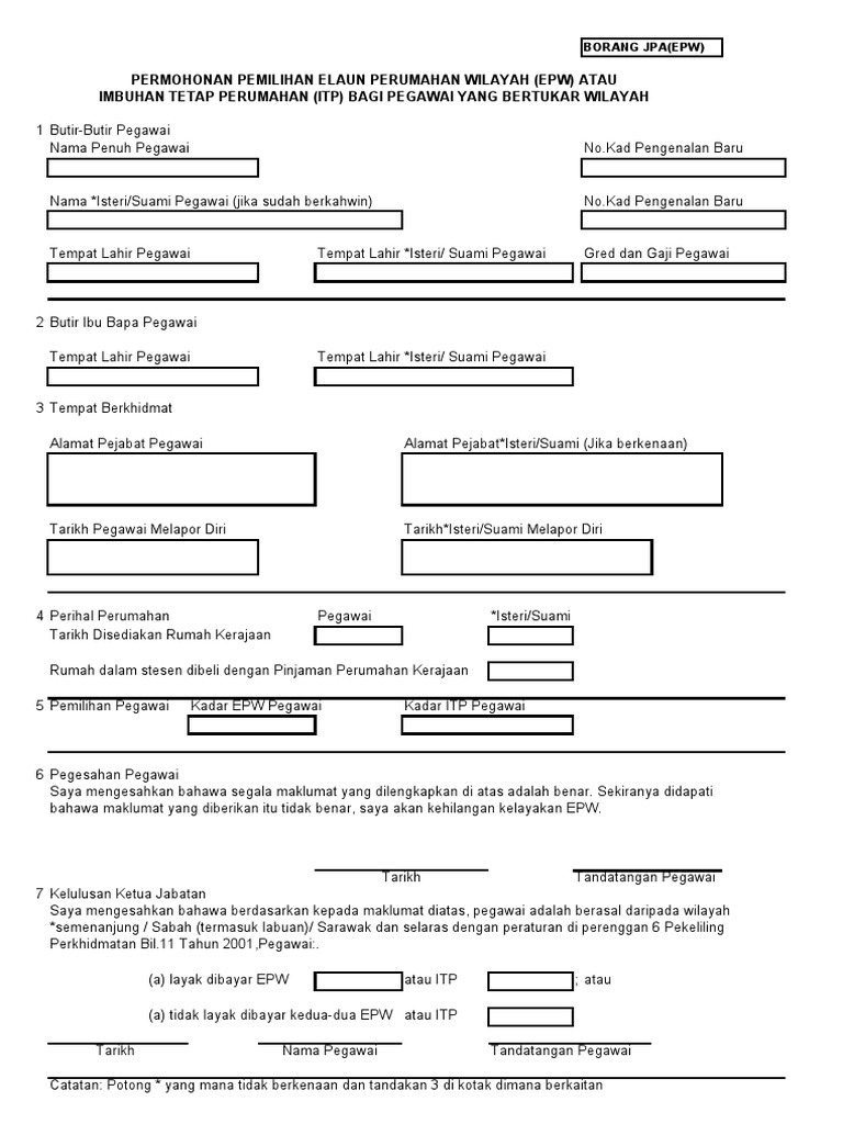 Borang Jpa (Epw) | PDF