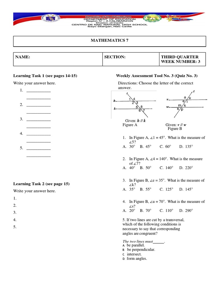 Mathematics 7 Wat - Week3 4 3rd | Download Free PDF | Angle | Classical ...