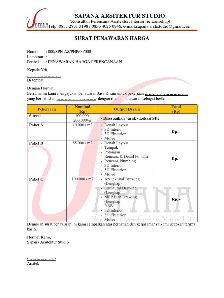 Penawaran Jasa Desain Arsitektur Dan Alur Pembayarannya Pdf