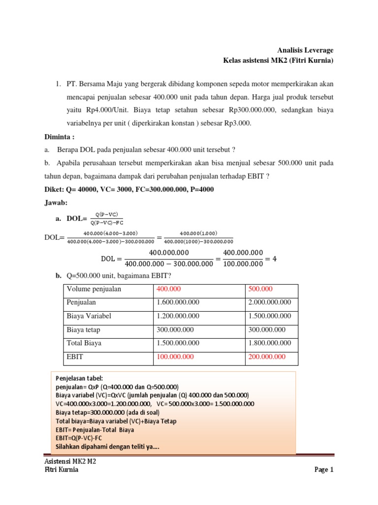 Analisis Leverage DOL, DFL, DTL (M2) | PDF