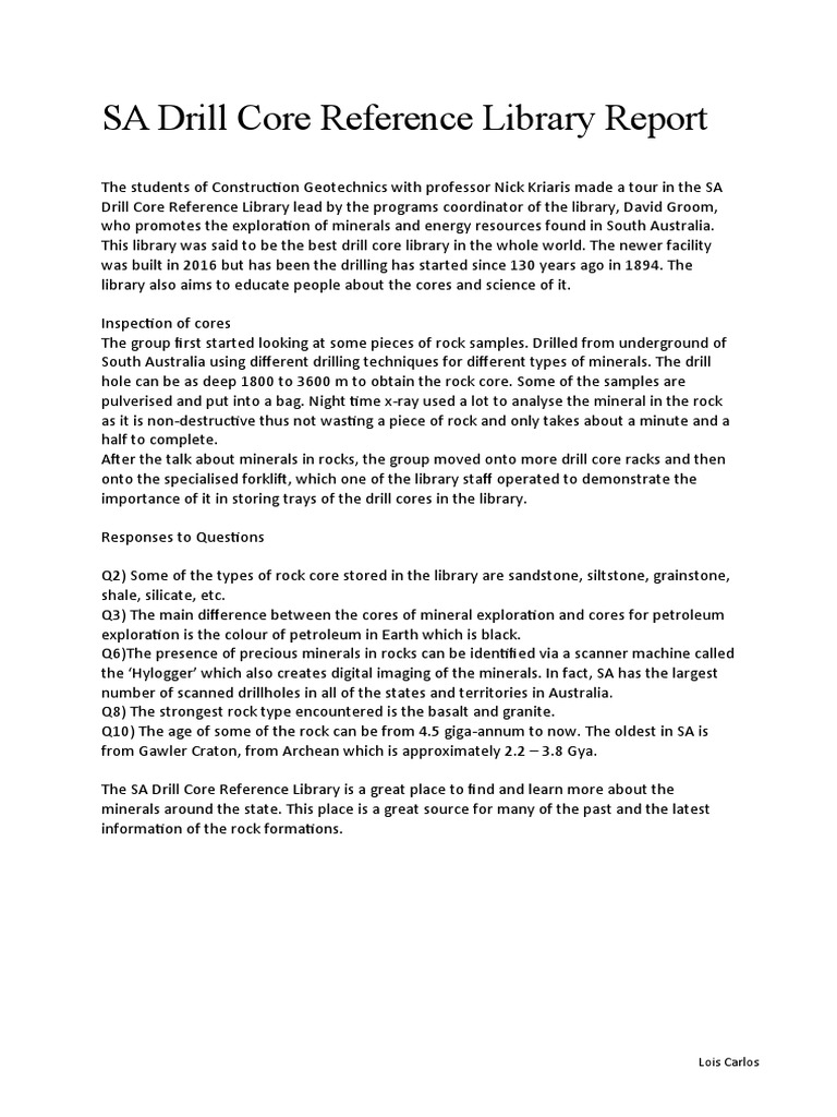 Lois SA Drill Core Reference Library Report | PDF | Social Science