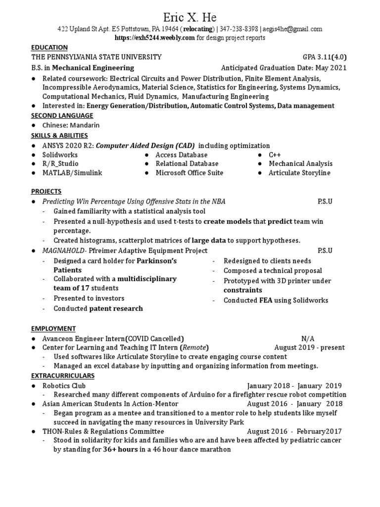 He Eric Resume | PDF | Computers