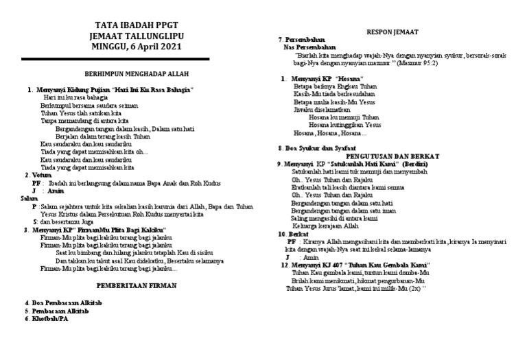 Tata Ibadah PPGT TALLUNGLIPU | PDF