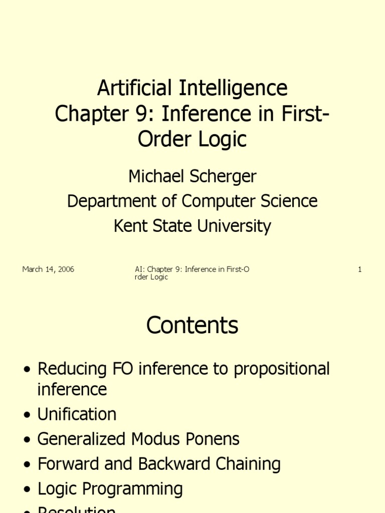Artificial Intelligence Chapter 9: Inference in First-Order Logic | PDF | Inference | Syntax (Logic)