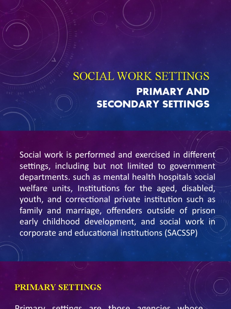 Social Work Settings: Primary and Secondary Settings | PDF