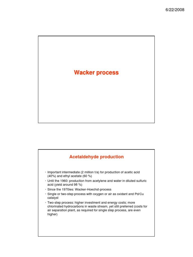 Wacker Process Slides 2008 | PDF | Catalysis | Chemistry