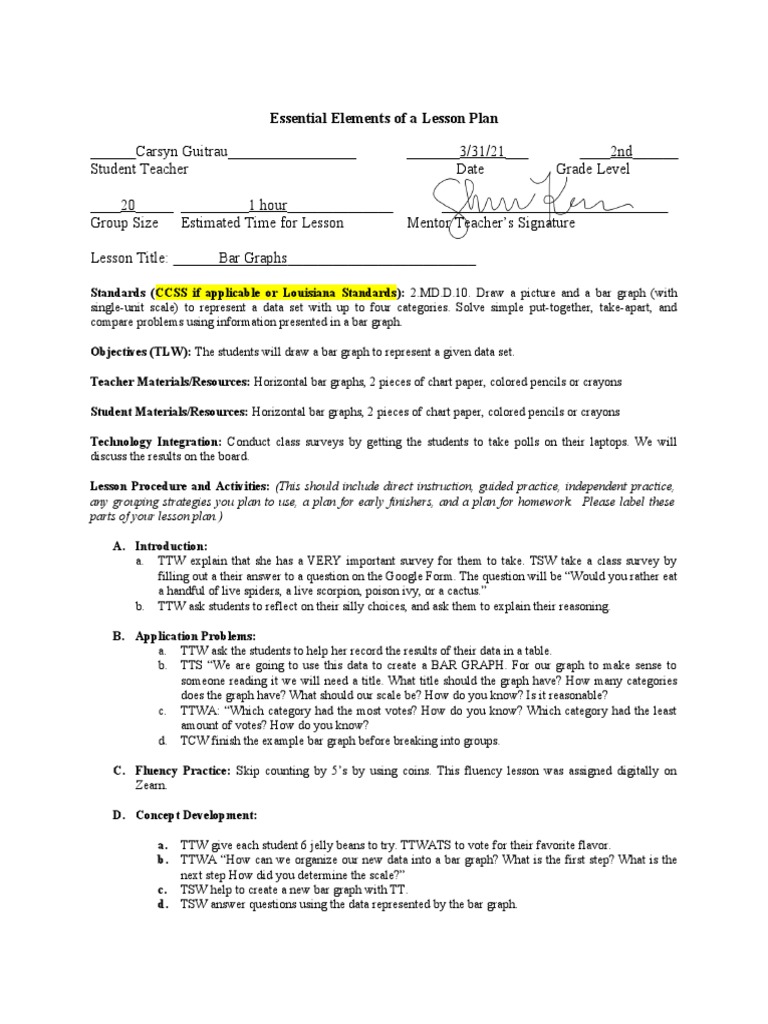 Lesson Plan: Creating Bar Graphs | PDF | Lesson Plan | Cognition