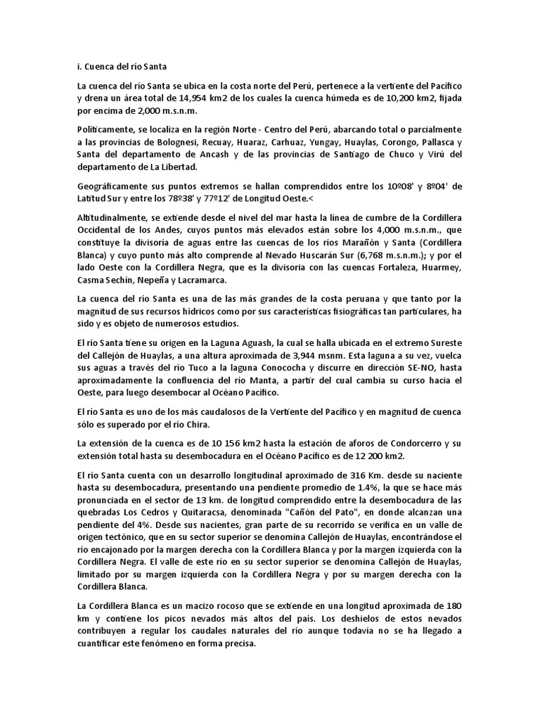 Cuenca del Río Santa en Perú | PDF | Cuerpos de agua | Accidentes ...