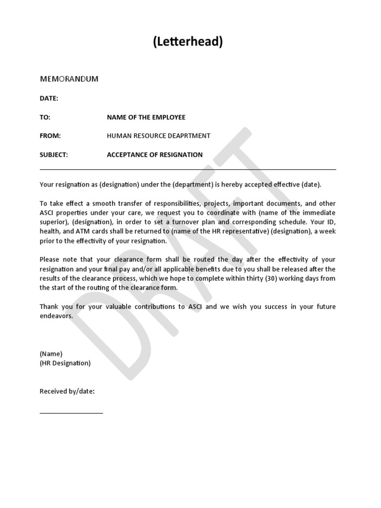 Memo Acceptance of Resignation | PDF