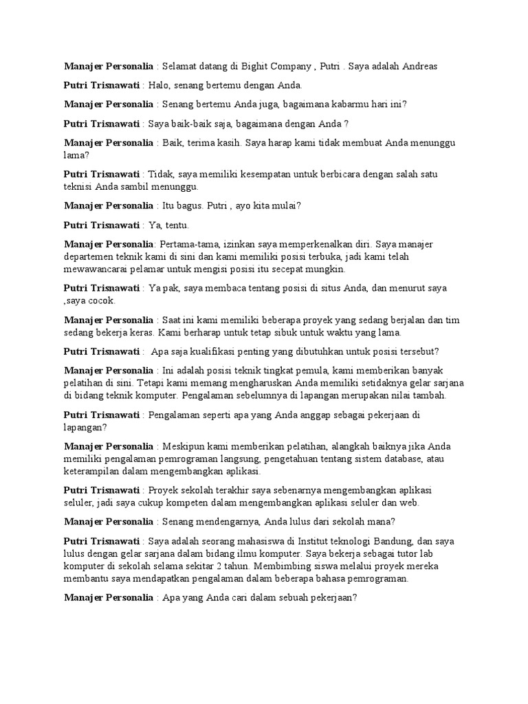 Contoh Job Interview - Putri T | PDF