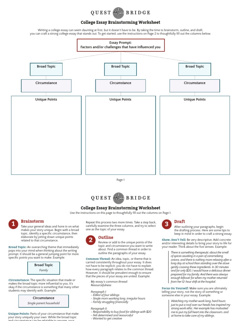 College Essay Brainstorming | PDF | Brainstorming | Essays