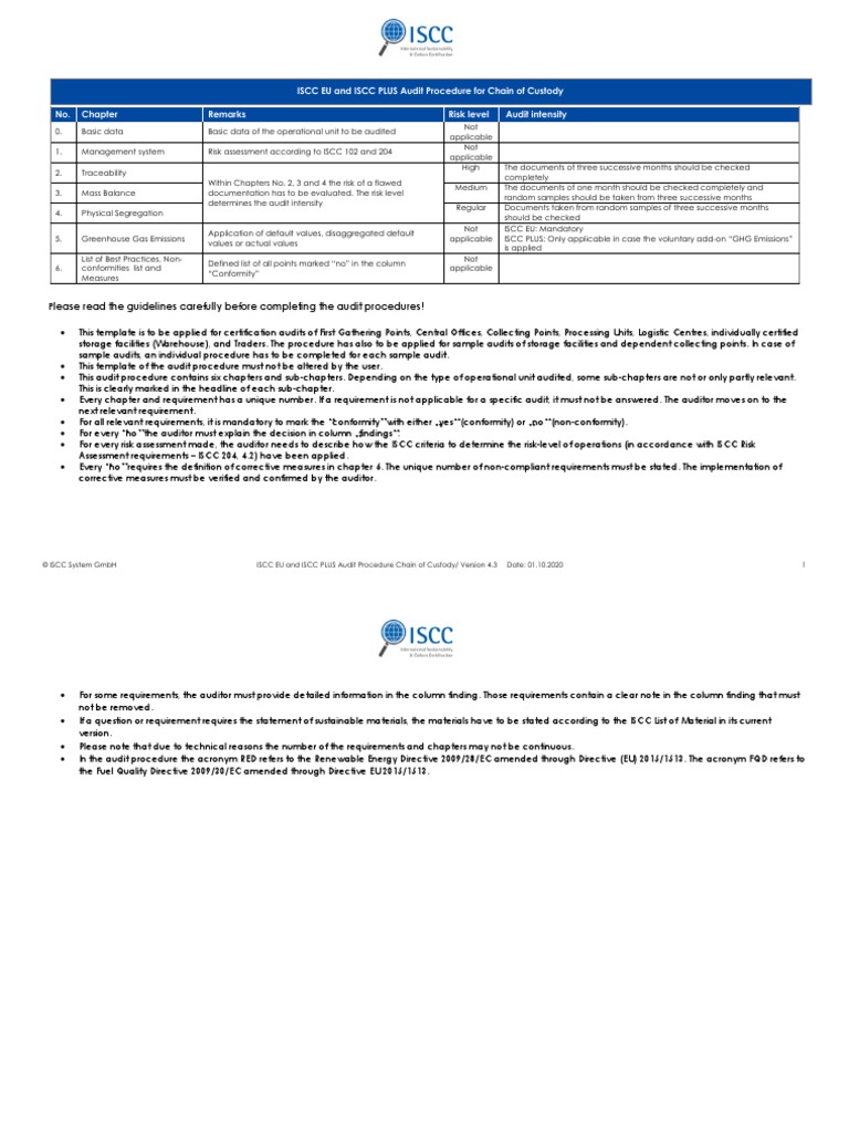 ISCC EU PLUS Procedure Chain-of-Custody | PDF | Biofuel | Audit