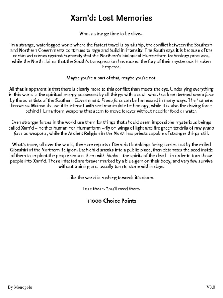 Xam - D Lost Memories JumpChain | PDF | Soul | Nature