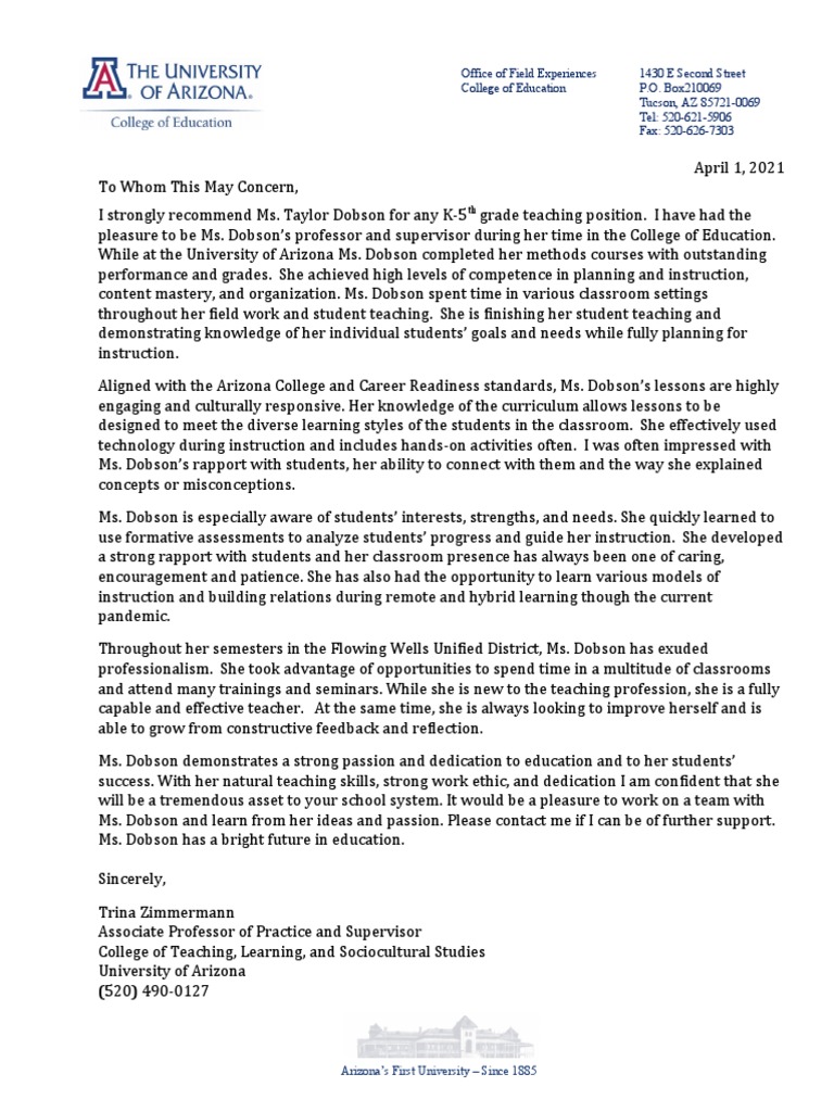 Taylor Dobson Letter of Rec | PDF