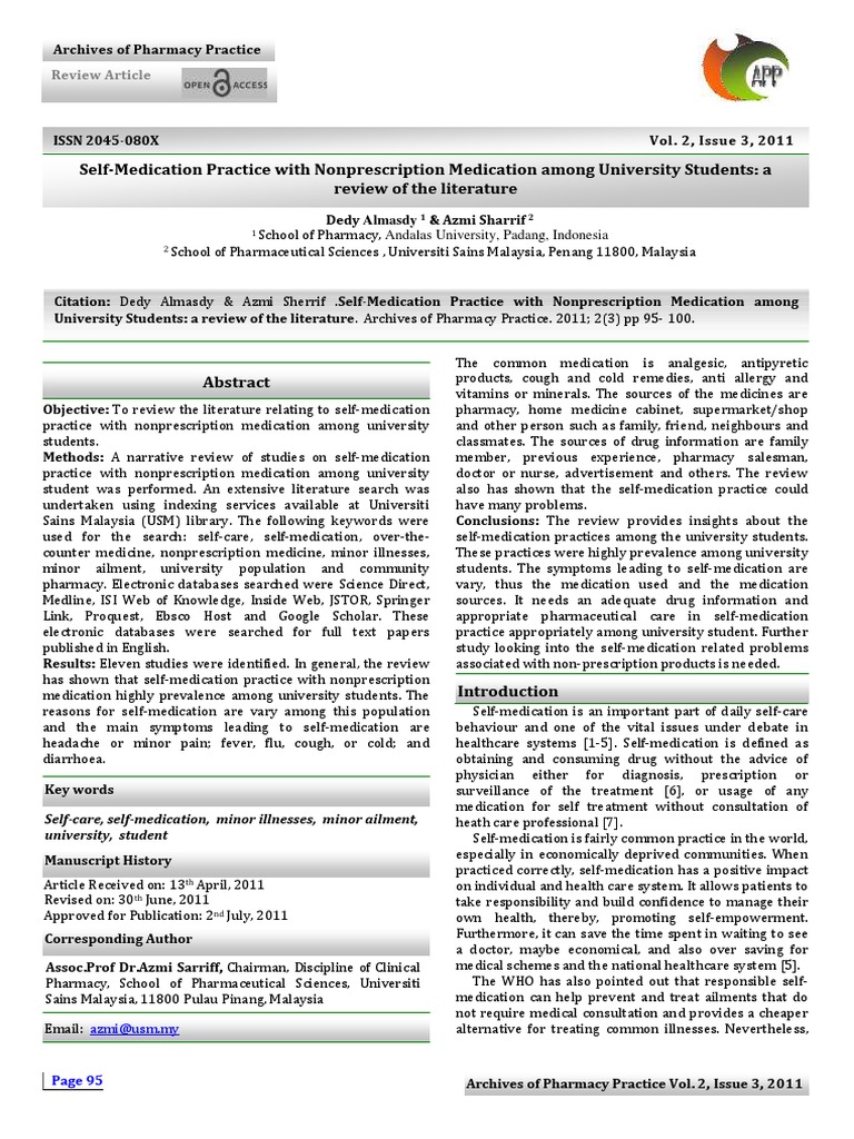 Self Medication Practice With Nonprescription Medication Among ...