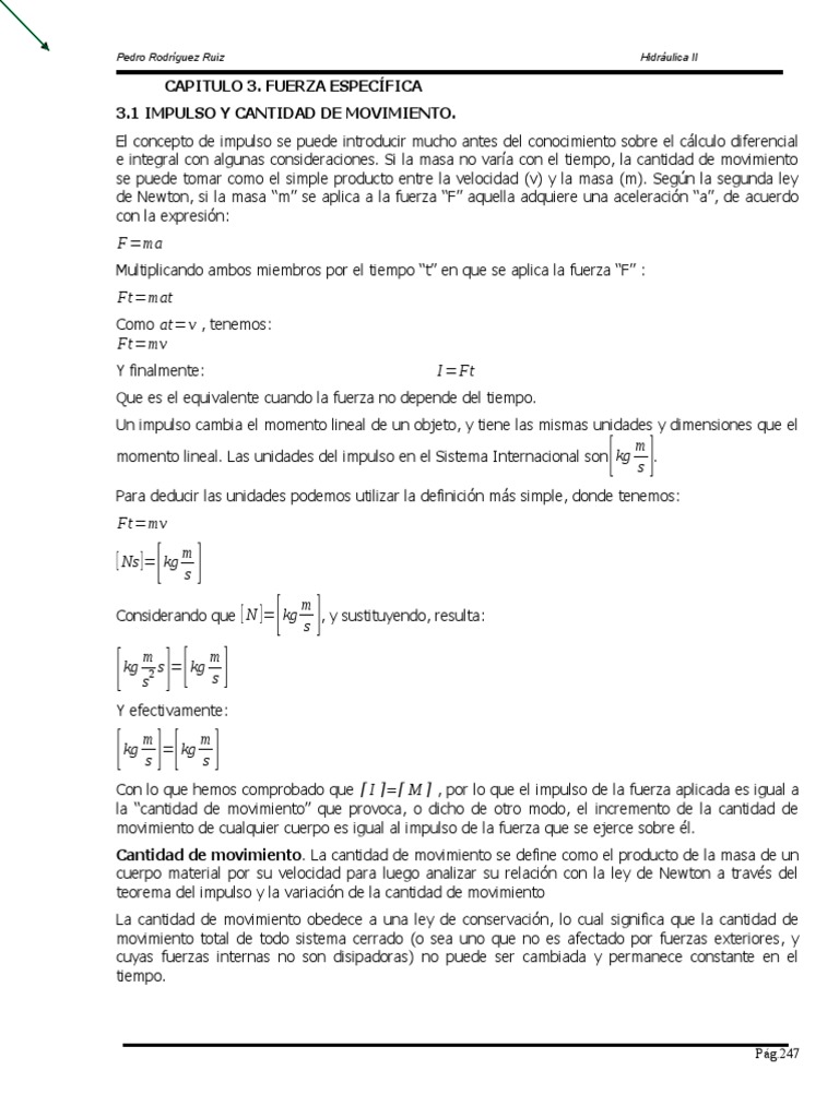 Fuerza Específica y Momentum en Hidráulica | PDF | Impulso | Fuerza