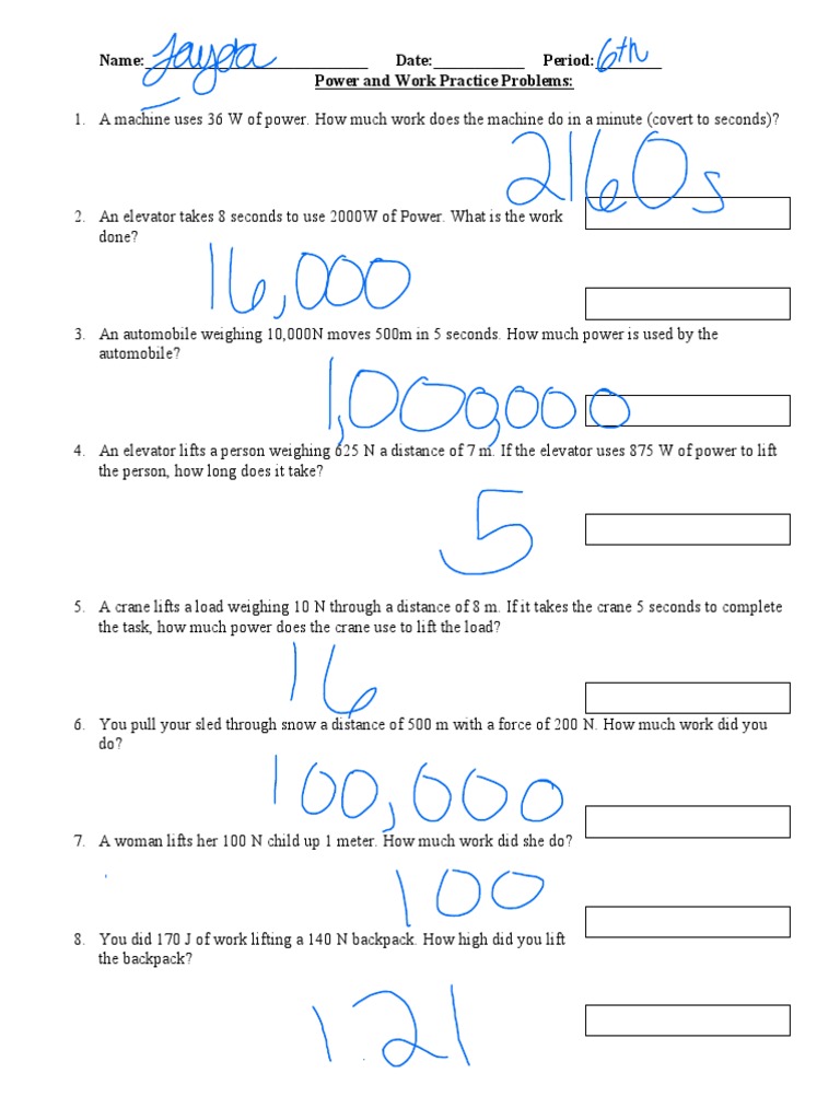Jaidyn Smith - Work and Power Practice | PDF