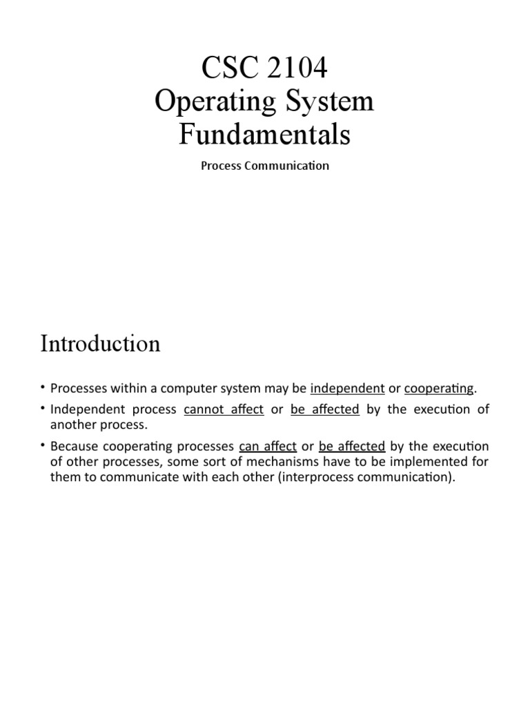 CSC 2104 Operating System Fundamentals: Process Communication | PDF | Message Passing | Process ...