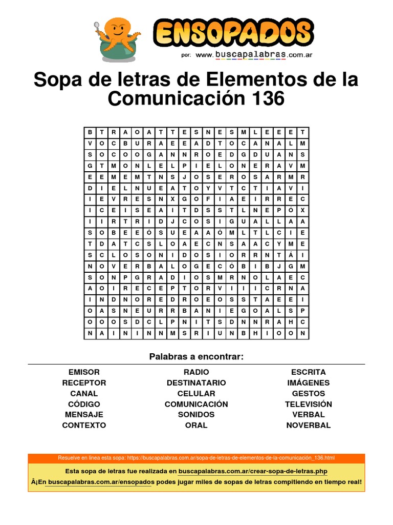 Sopa de Letras de Elementos de La Comunicación - 136 | PDF ...