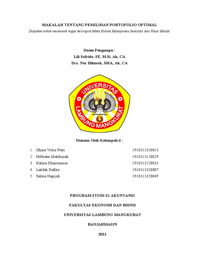 Kelompok 6 - Pemilihan Portofolio Optimal | PDF